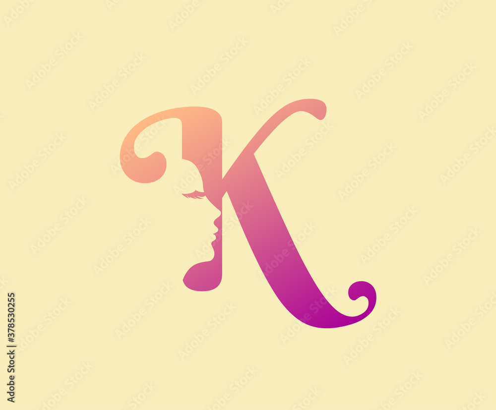 Beauty Letter K Logo Icon. Beautiful woman's face shape on Letter ...