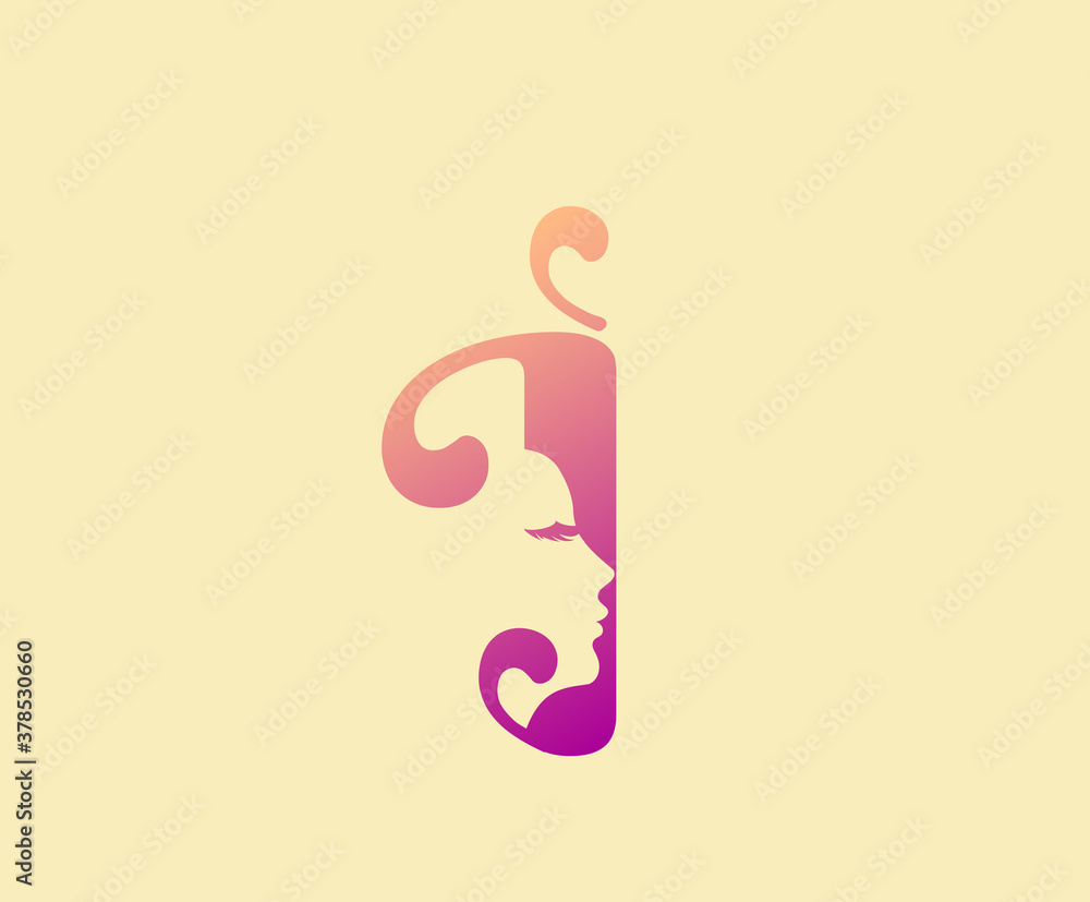 Beauty Letter I Logo Icon. Beautiful woman's face shape on Letter ...