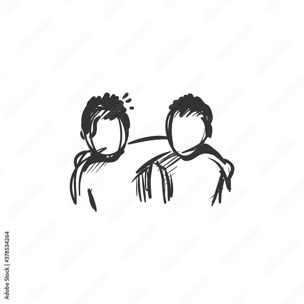 Best friend line icon.Two people standing together and hugging. Outline ...