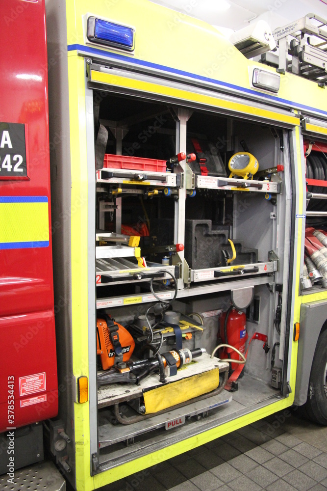 fire brigade, London, uk 24/10/19: fire engine truck hoses equipment ...