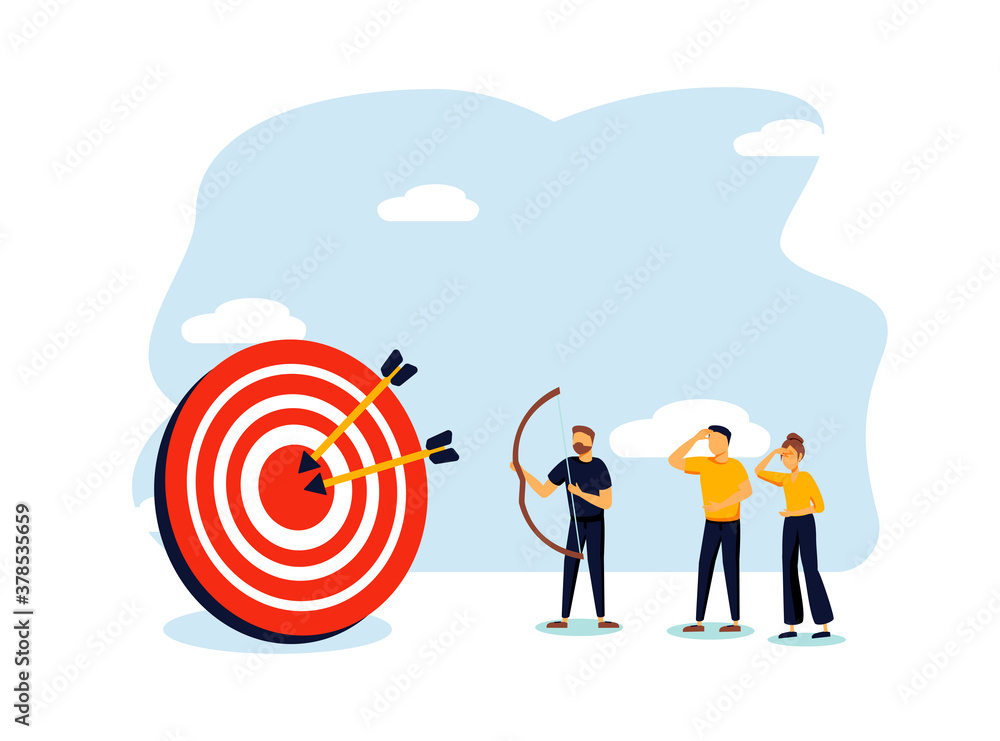 Vector illustration of a businessman archer aiming at a target, people ...