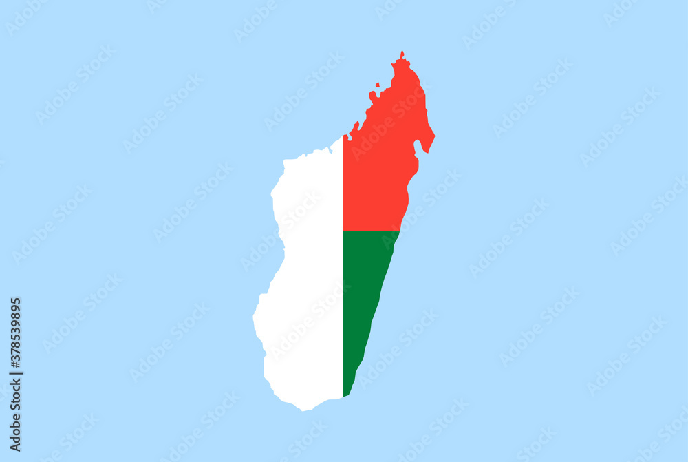 Map of Madagascar on a blue background, Flag of Madagascar on it. Stock ...