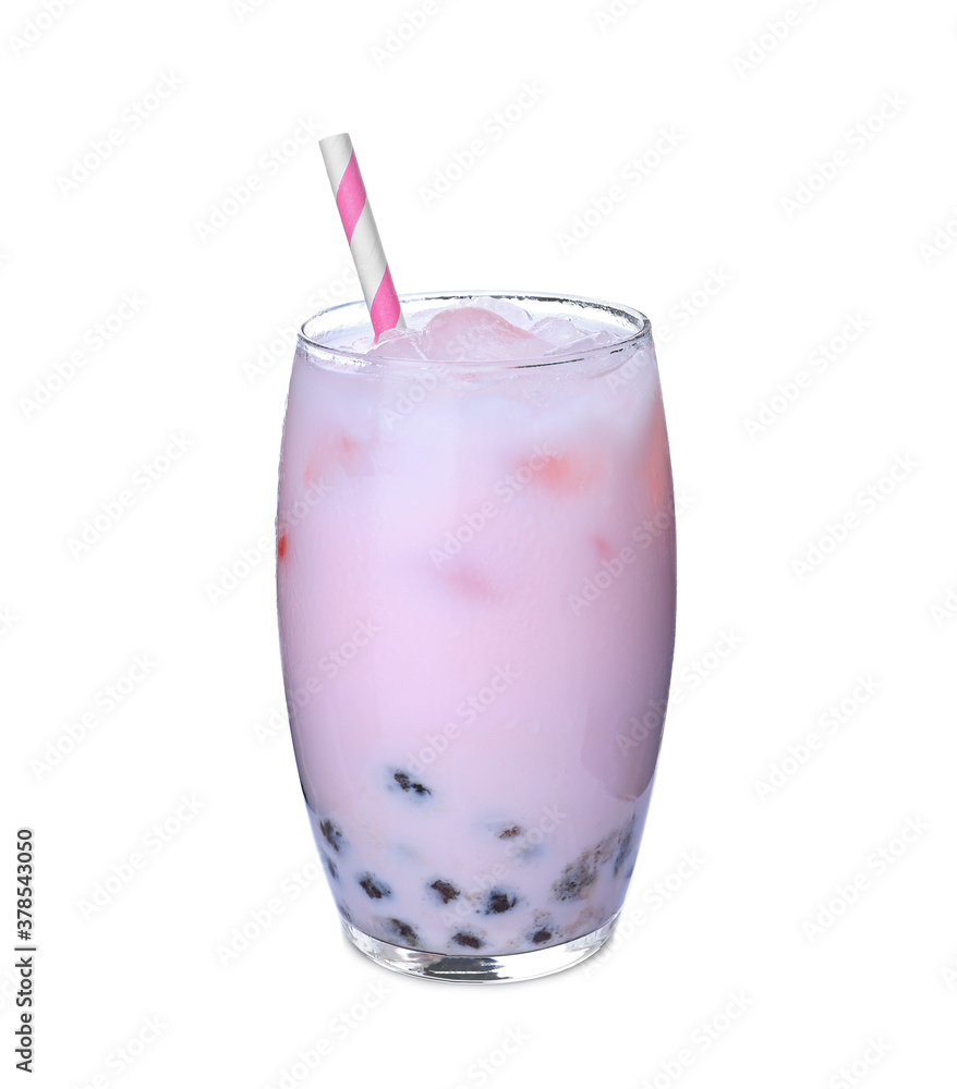 Tasty pink milk bubble tea isolated on white Stock Photo | Adobe Stock