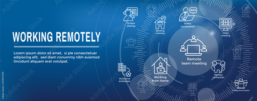 Remote work icon set with web header banner Stock Vector | Adobe Stock
