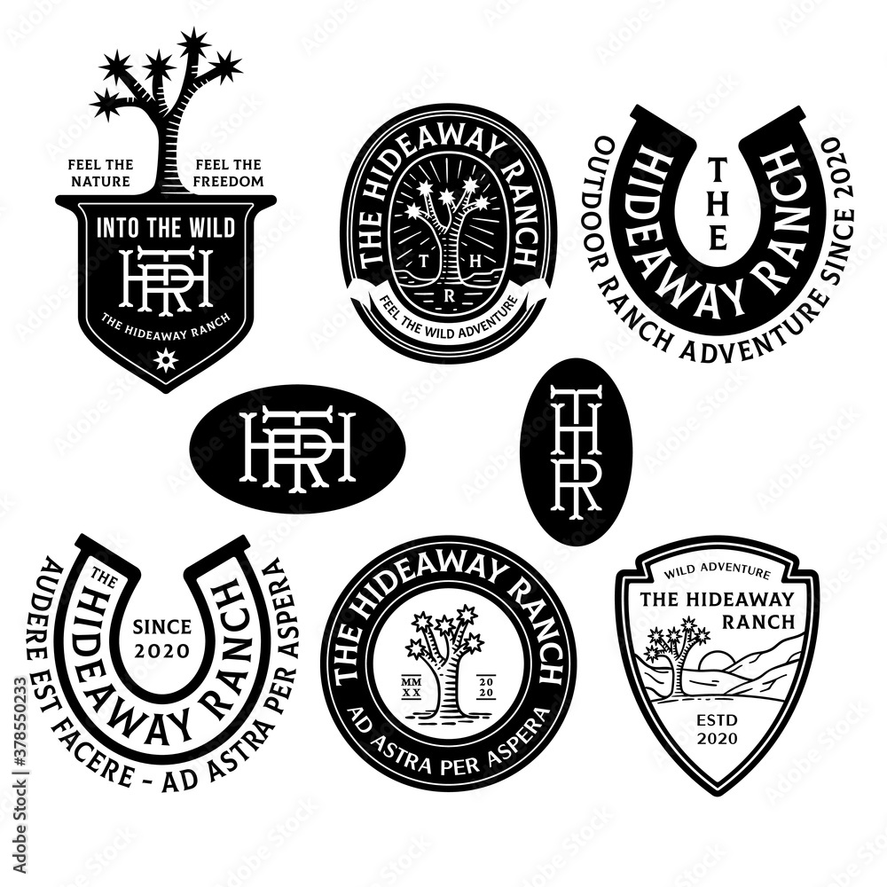 Black desert ranch adventure vector badges on a white background Stock ...