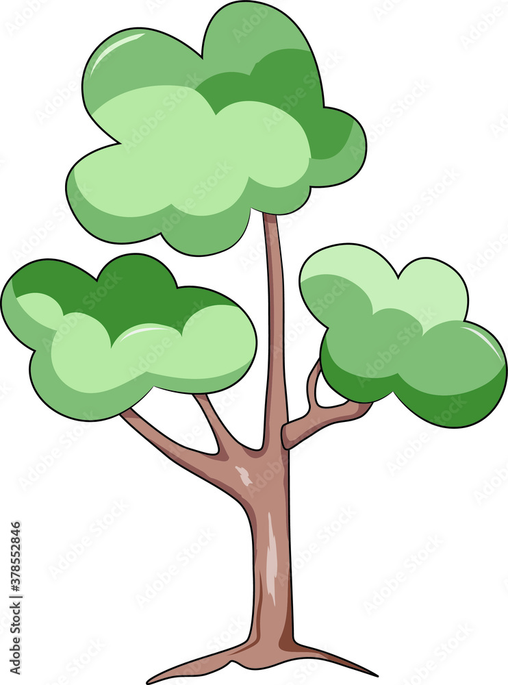Vector hand painted colorful tree. Cartoon lovely cute kids clipart on ...
