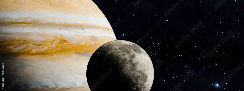 3D solar system series: Jupiter with moon infront to compare scale ...