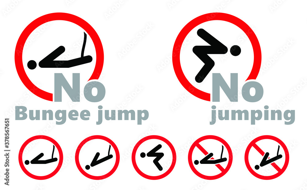 Stop no bungee zone signs Warning attention do not jump Vector caution ...