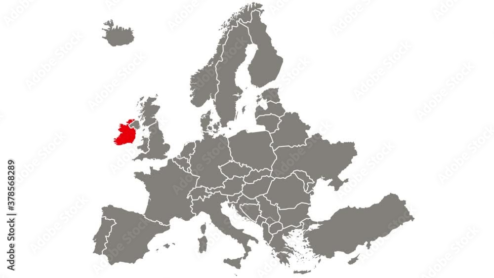 Ireland country blinking red highlighted in map of Europe Stock Video ...
