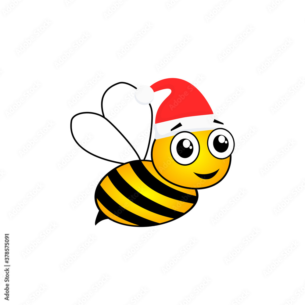 Cartoon happy festive bee mascot character illustration. Cute bee with ...