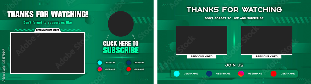 Youtube End Screen with green design and green lines. Youtube Video ...