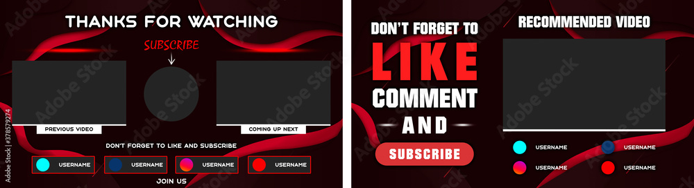 Youtube End Screen with red design and red lines. Youtube Video ...