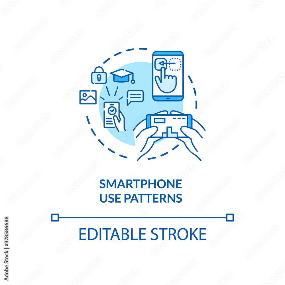 Smartphone use patterns concept icon. Person identify through phone ...