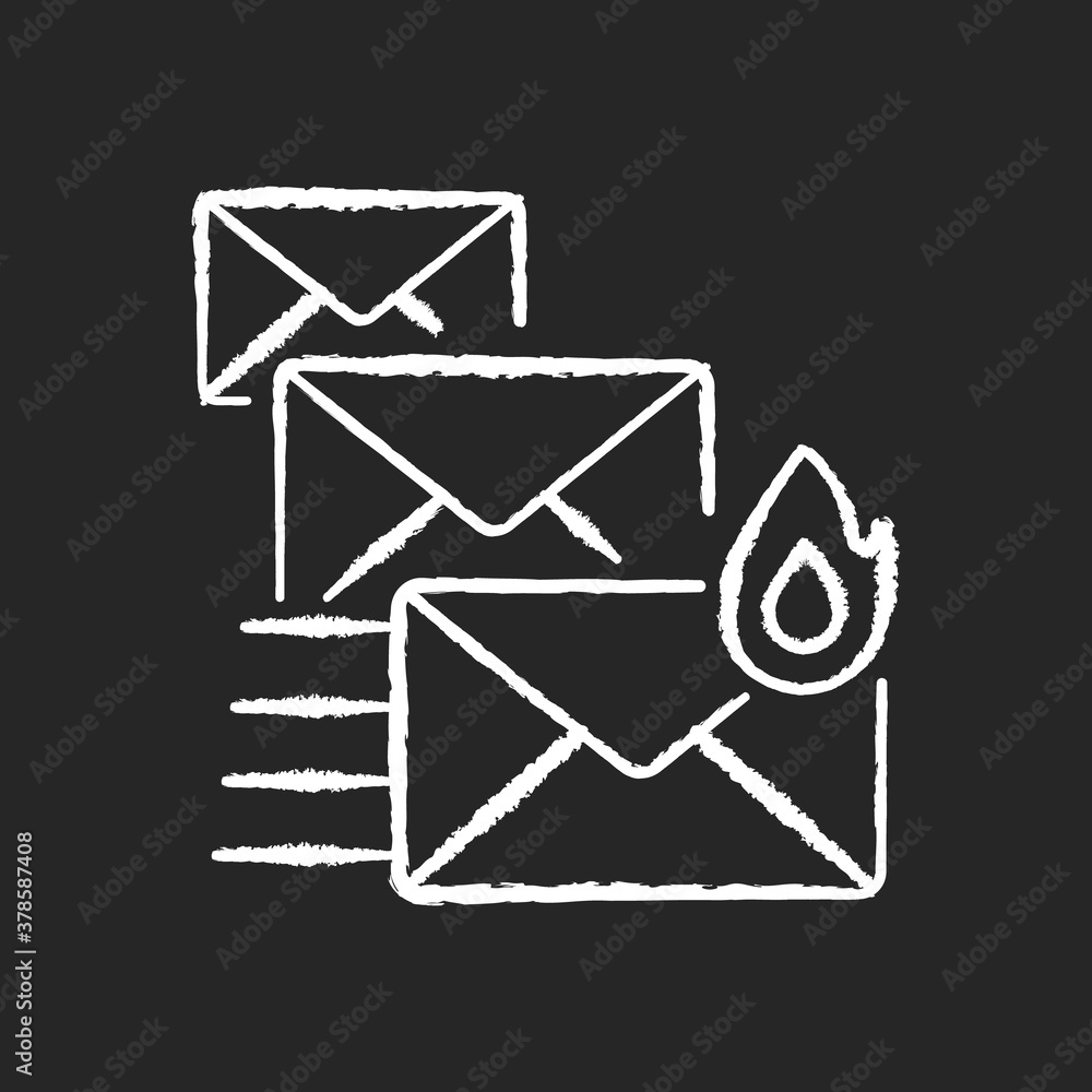 Priority mail chalk white icon on black background. Express mail ...