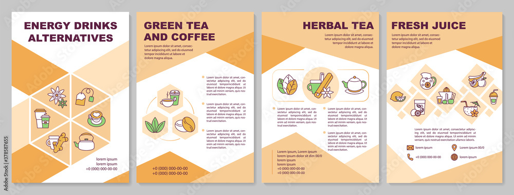 Energy drinks alternatives brochure template. Herbal and green tea ...