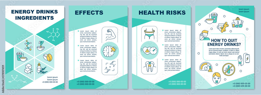 Energy drinks ingredients brochure template. Health risks. Flyer ...