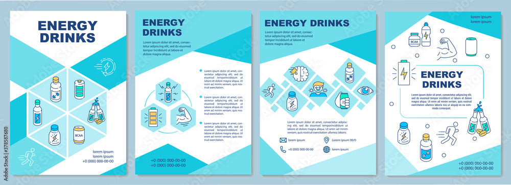 Influence energy drinks brochure template. Caffeine effect. Flyer ...