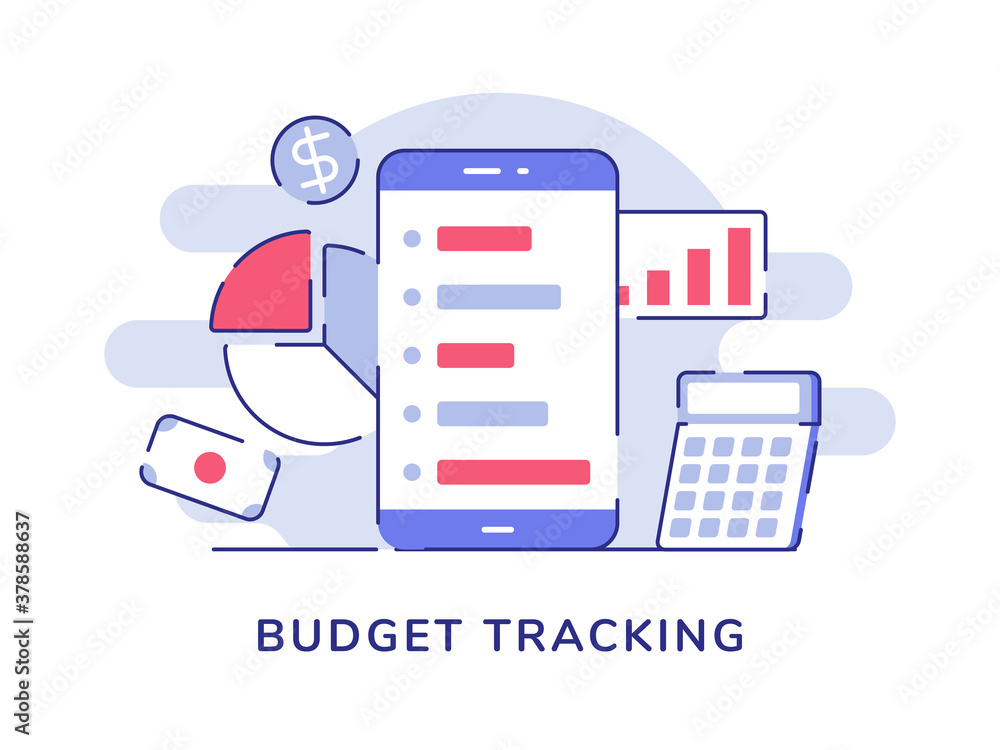Budget tracking concept smartphone background of statistic bar pie ...