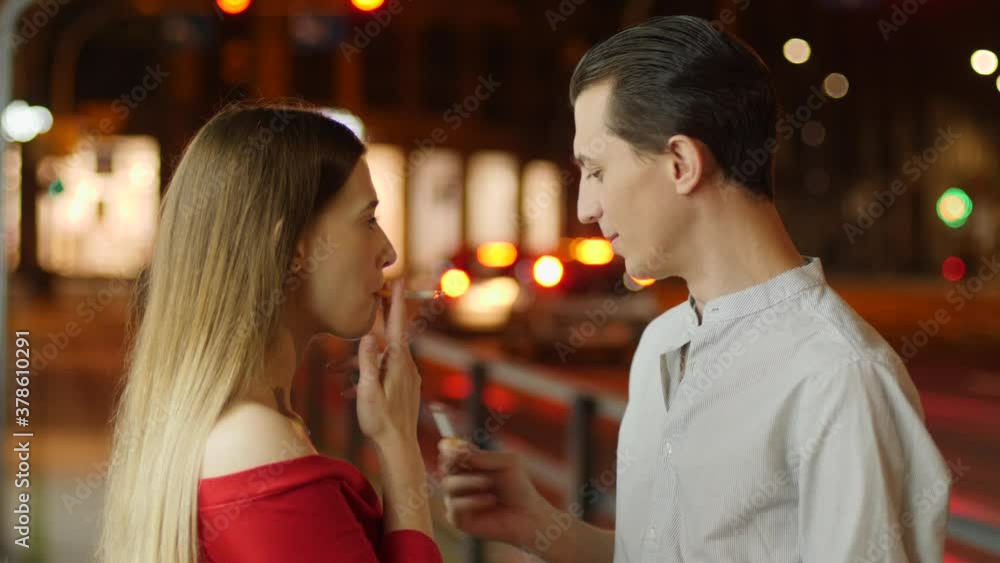 Smoking people young couple stay together smoke cigarettes ...