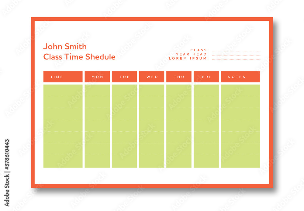Green and Orange Class Planner Layout Stock Template | Adobe Stock