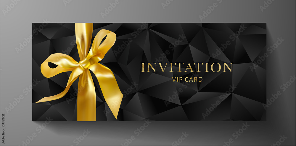 Premium invite VIP card template with black polygon background, gold ...