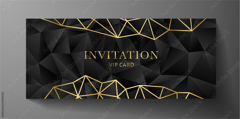 Premium invite VIP card template with black polygon background and ...