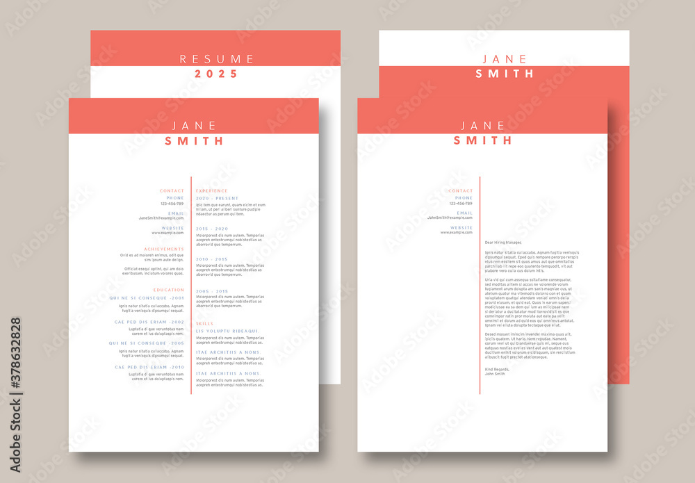 Coral Resume Layout Stock Template | Adobe Stock