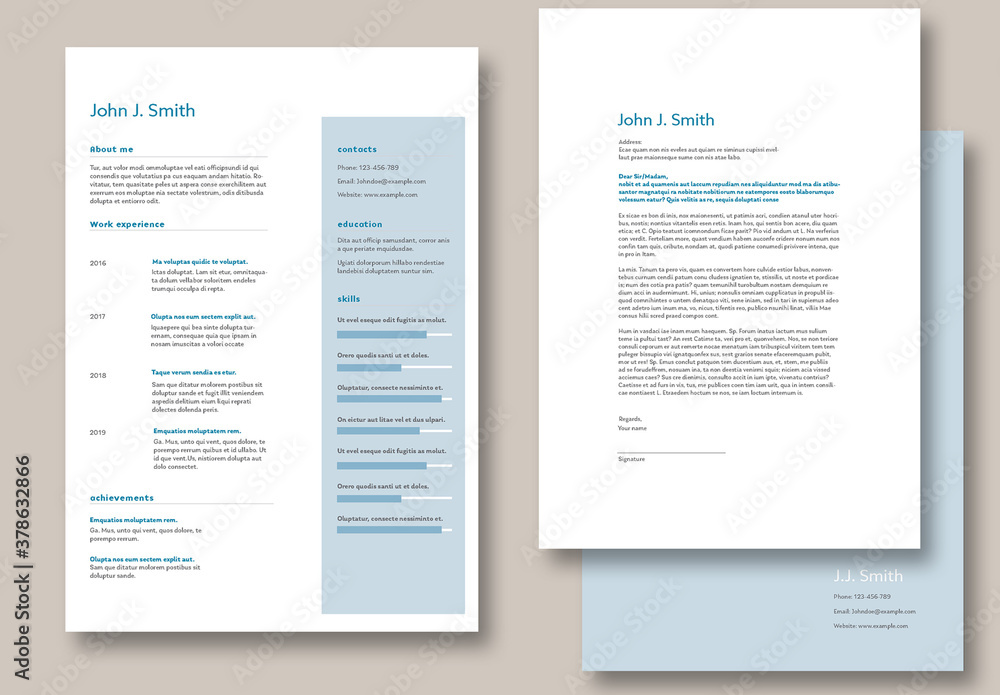 Resume Layout with Blue Accent Stock Template | Adobe Stock