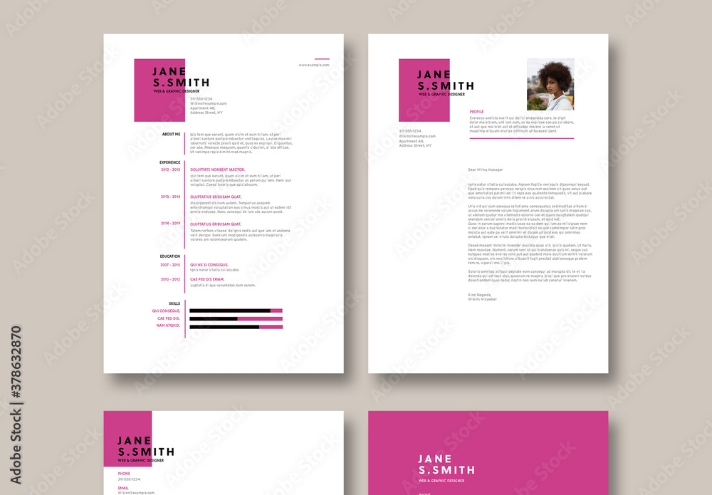 Modern Resume Layout with Pink Accent Stock Template | Adobe Stock