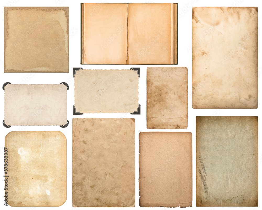 Paper sheets book photo frame corner isolated white background set ...