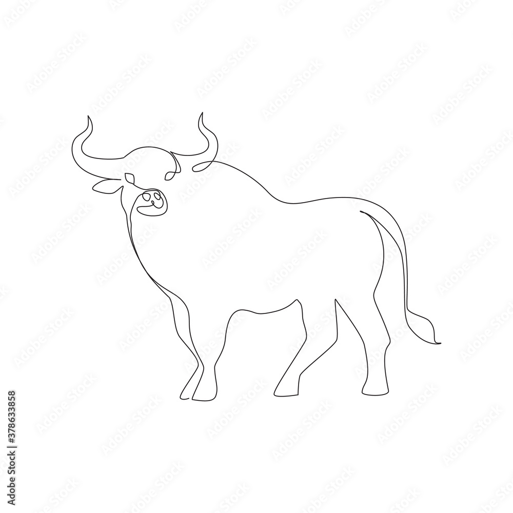 One Line Drawing Bull Icon. Continuous Line Draw Ox Logo Stock Vector ...