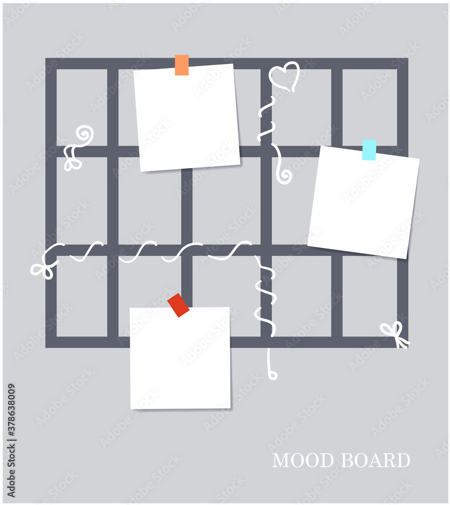 Sticky notes on floral style pinboard palette, pastel blue shades color ...