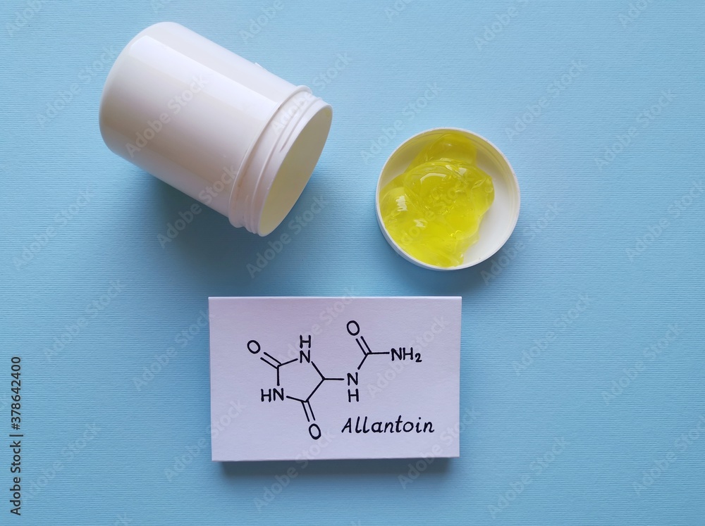 Structural chemical formula of allantoin molecule with comfrey gel in ...