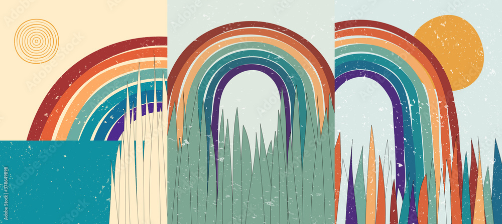 Vector illustration. Abstract poster set. Landscape backgrounds. 60s ...