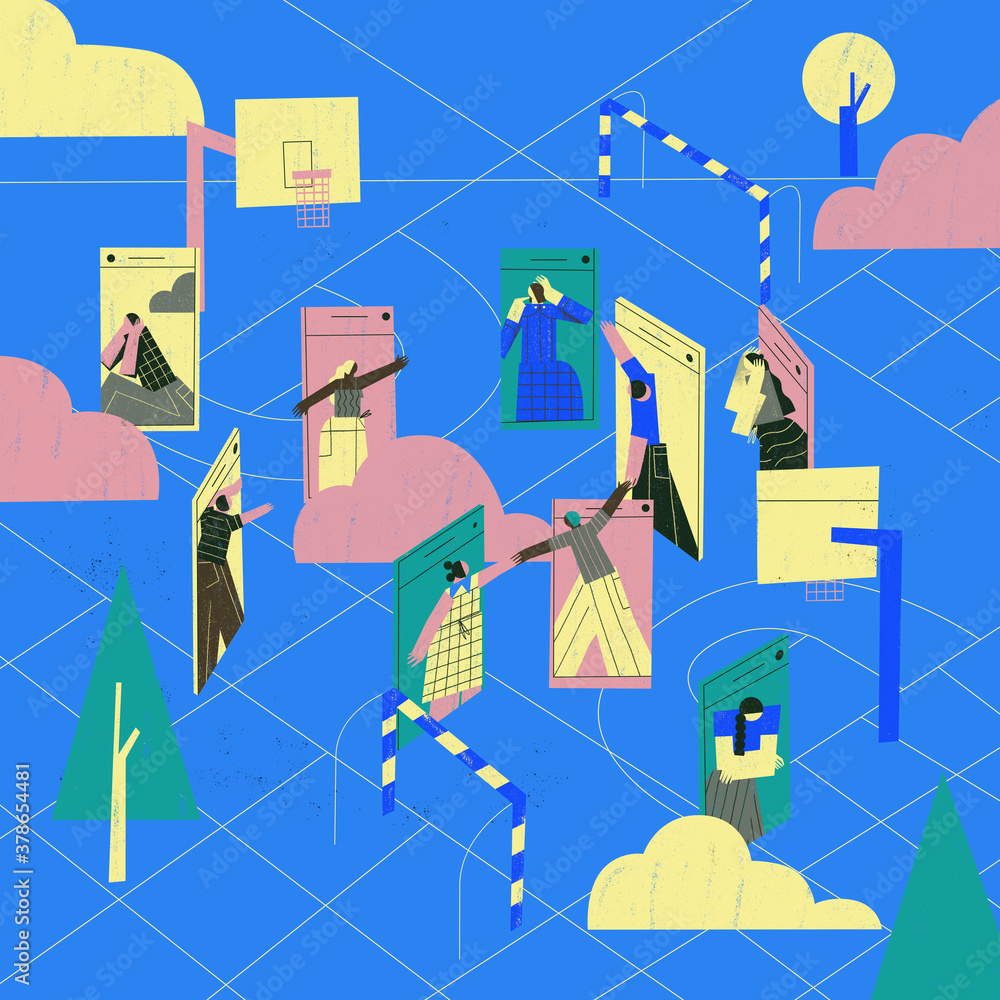 Distance learning and remote class meeting. Educational concept shows a ...