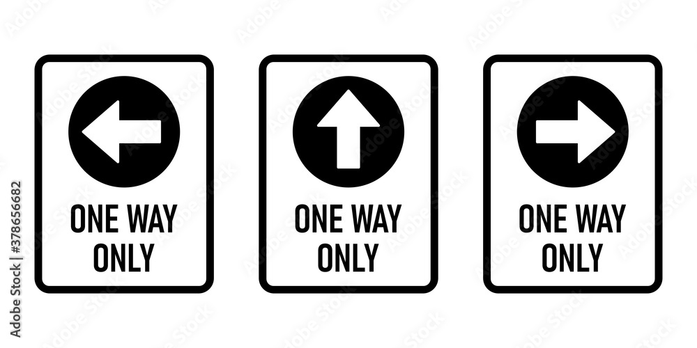 Set of One Way Only Vertical Warning Sign Poster Icons with Direction ...