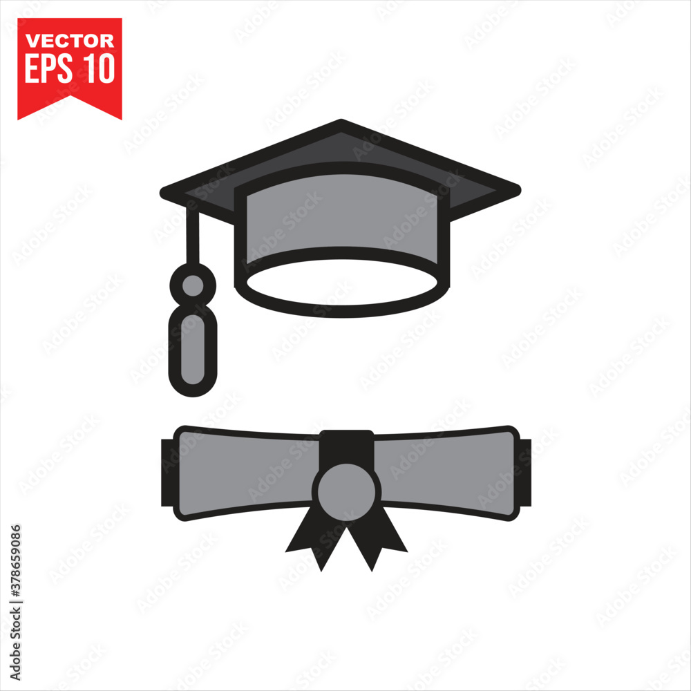 graduation cap and diploma icon symbol Flat vector illustration for ...