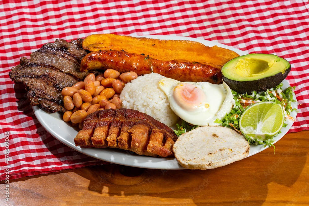 Bandeja paisa, typical dish at the Antioqueña region of Colombia. It ...