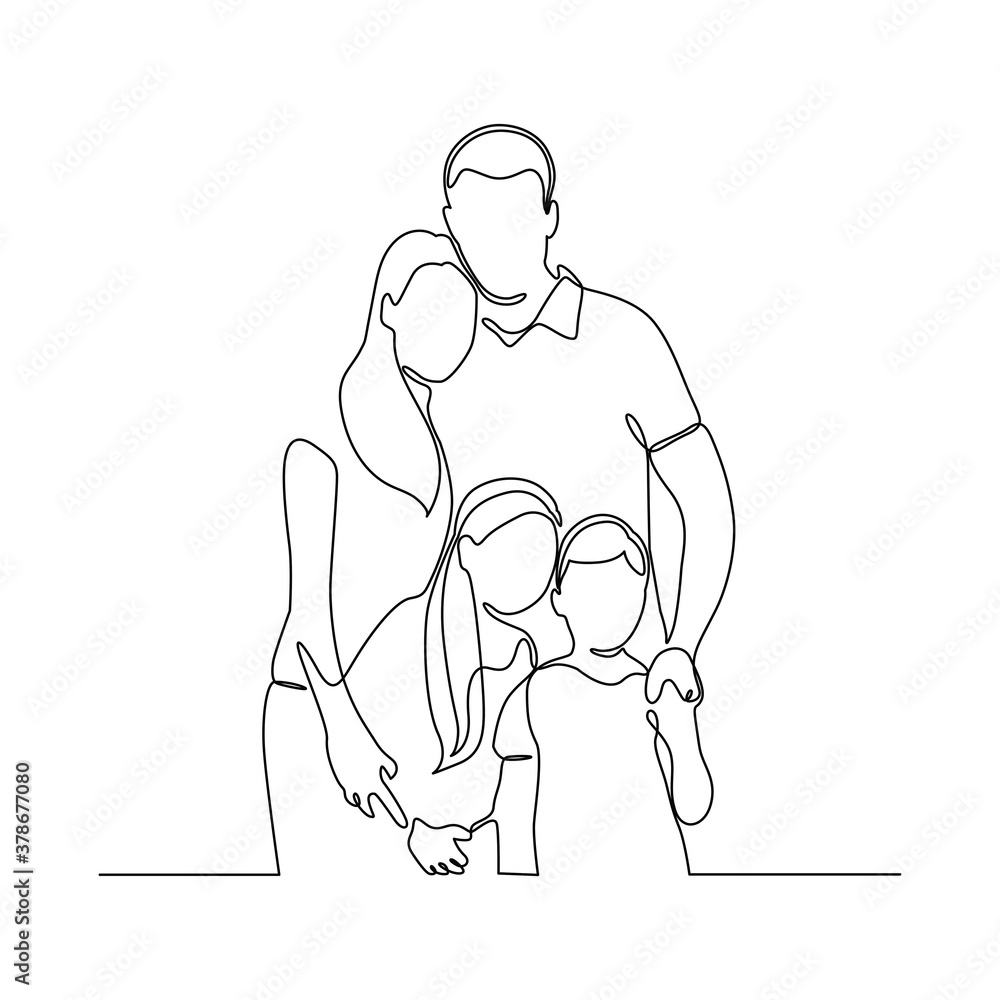 continuous line drawing of family standing together Stock Vector ...