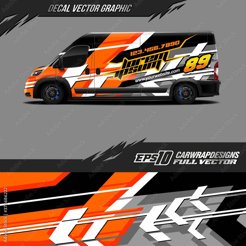 Cargo van decal graphic design. Abstract stripe racing background ...