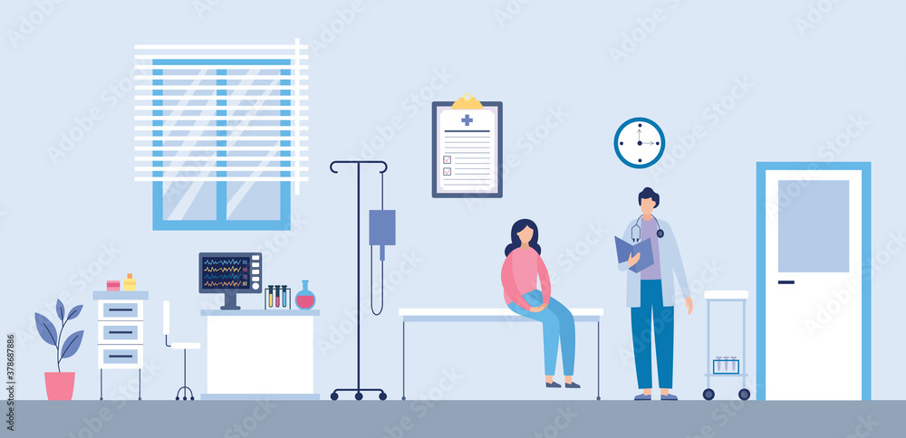 Flat vector illustration of a medical examination of a patient in an ...