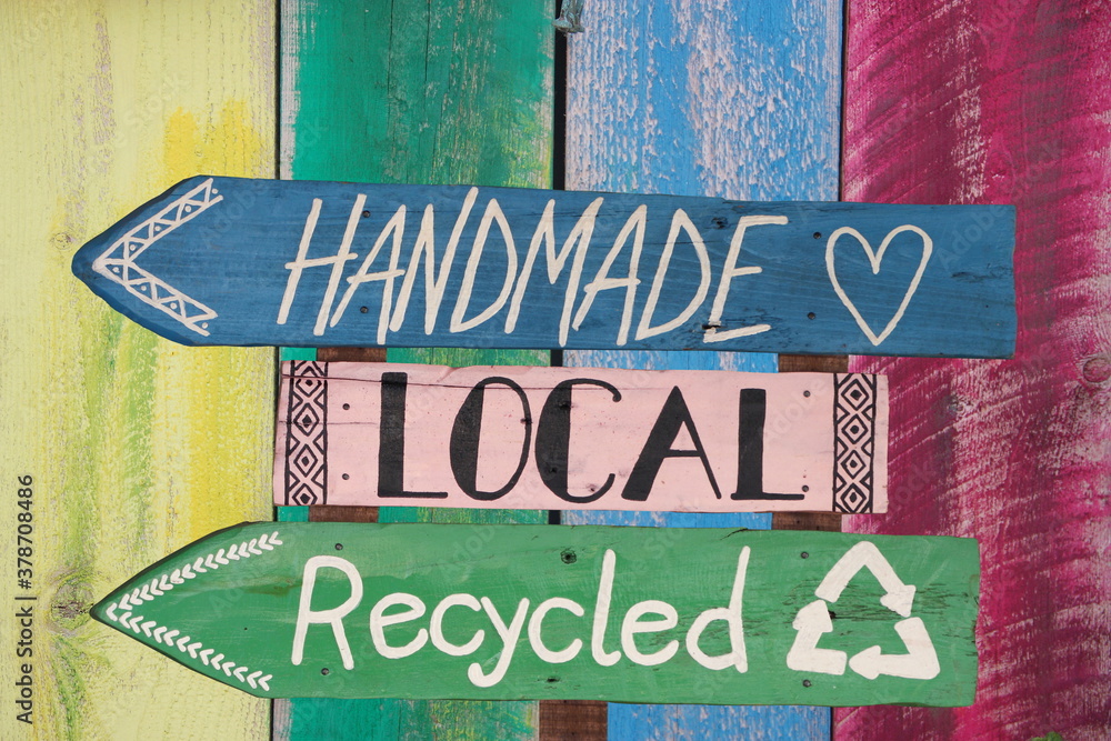 Handmade recycled and local signs Stock Photo | Adobe Stock