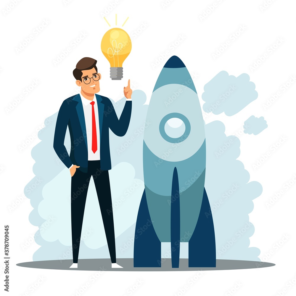 Man with idea to execution in business concept. Businessman having ...