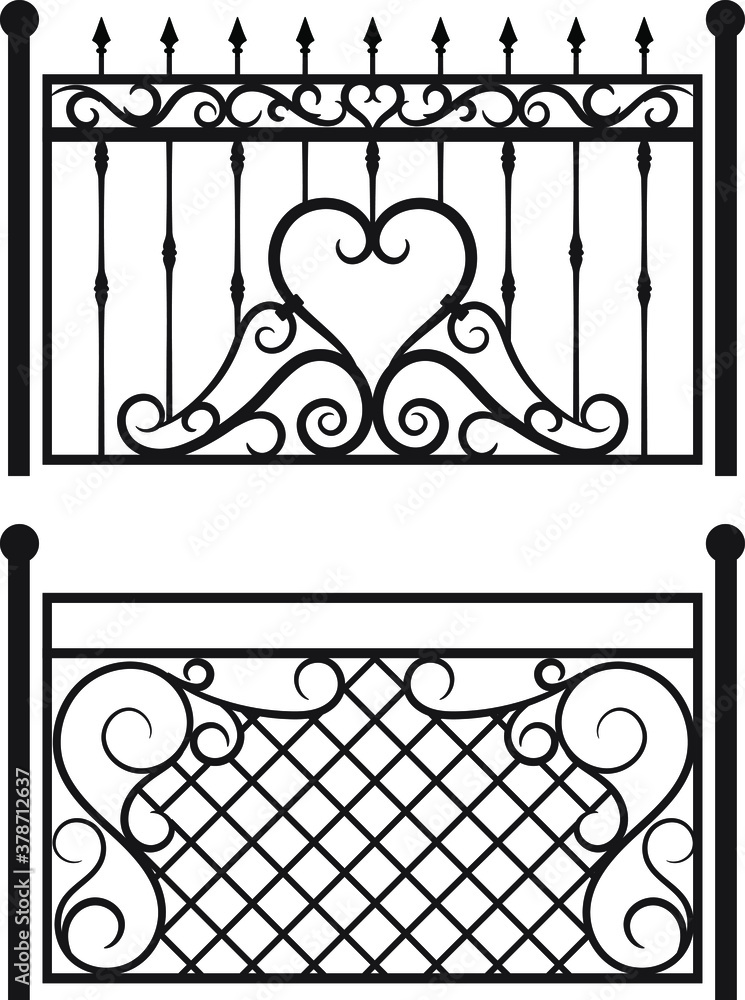 Steel railing panels that include balls, flowers, leaves and rosettes ...