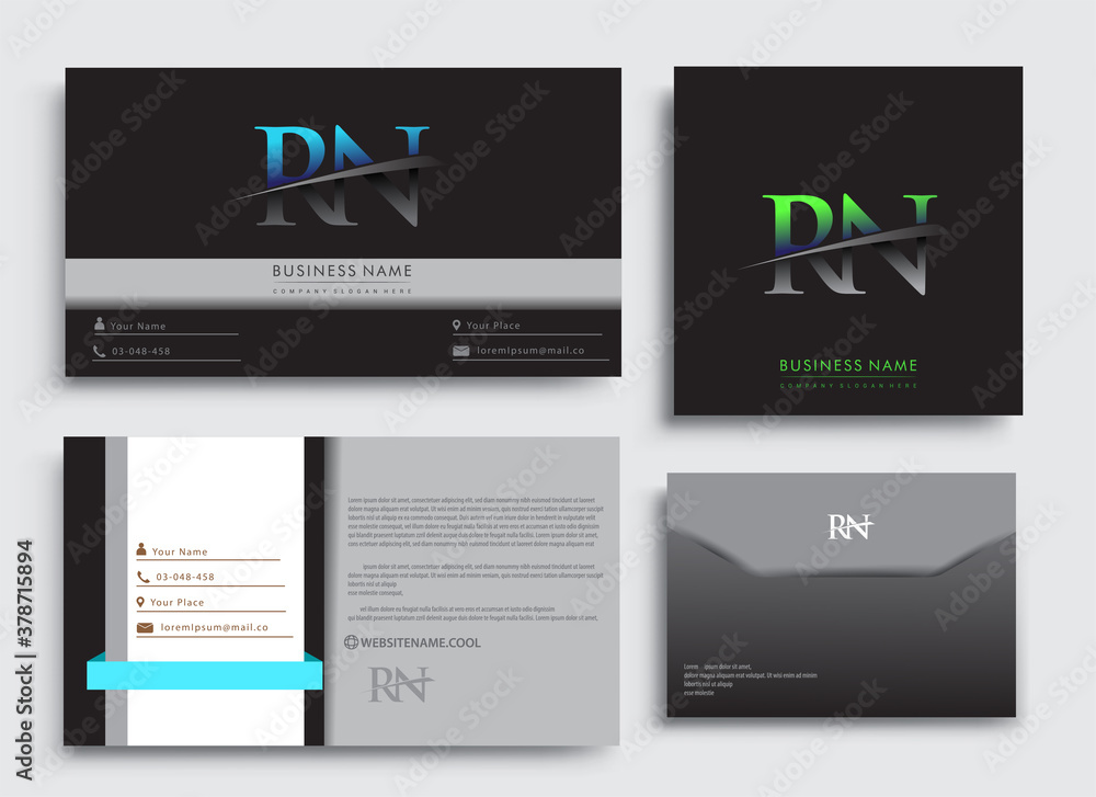 Clean and simple modern Business Card Template, with initial letter RN ...