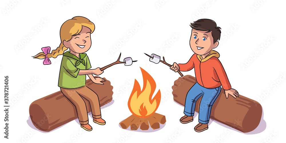 Kids Roasting Marshmallows Clipart