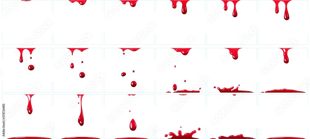 Vetor do Stock: Dripping blood animation. Red paint splash for game ...