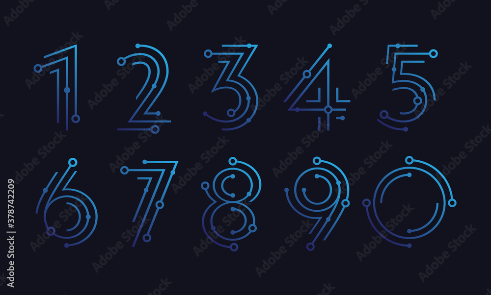 Number set / 1 2 3 4 5 6 7 8 9 0 , technological flat design for your ...