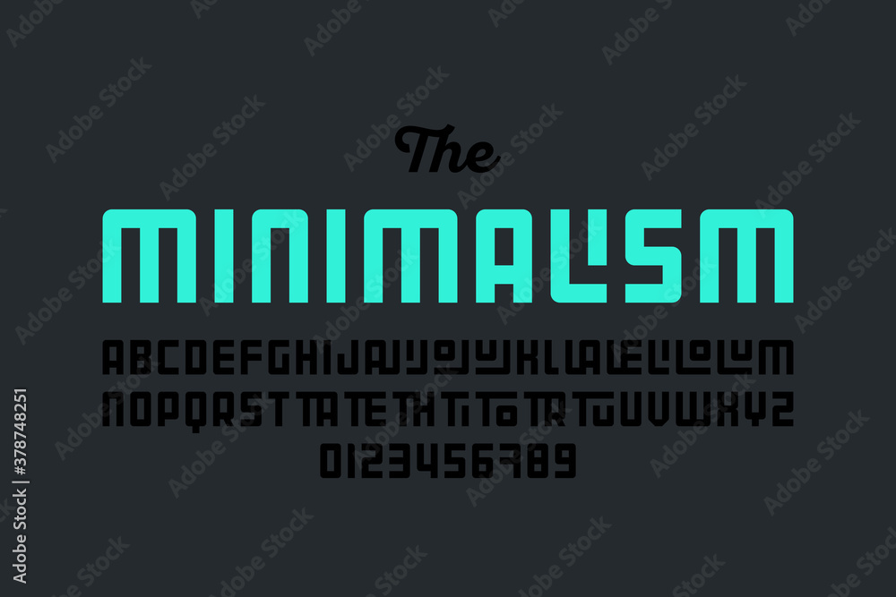 Minimal style font design, alphabet letters, numbers and ligatures ...