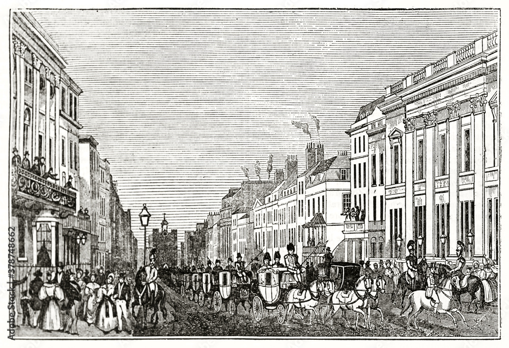 Old Saint James street, London. Straight elegant buildings and long ...